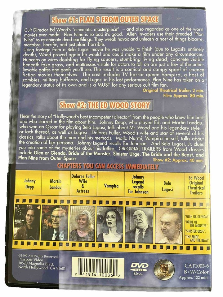 Plan 9 From Outer Space DVD Bela Legosi Vampira Bonus The Ed Wood Story ...