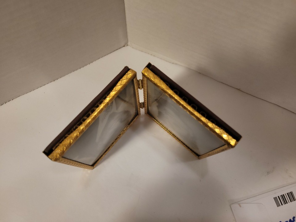 Vtg Gold Metal Double Photo Picture Frame Non Tarnish Foldable Star ...