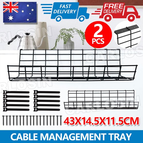 2X Under Cable Management Tray Under Desk Cable Organizer for Wire ...