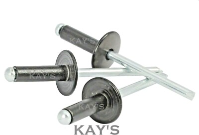 BLACK POP RIVETS EXTRA LARGE FLANGE DOME HEAD ALUMINIUM BODY 3.2mm 4 ...