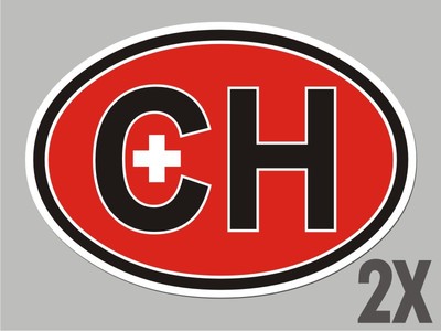 2 Switzerland Swiss CH OVAL stickers flag decal bumper car bike emblem ...