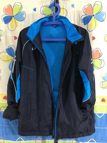 Authentic ASICS "BACK WARM" Navy Blue Track Jacket Coat Size L JASPO | eBay