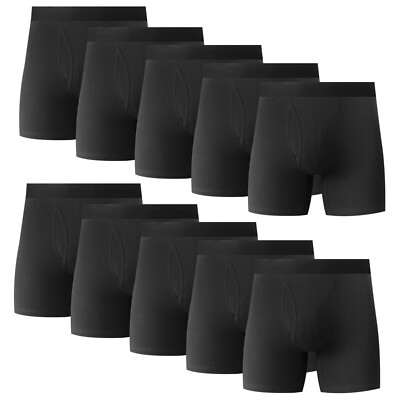 10PK Mens Cotton Boxer Briefs Tagless Comfort Flex Underwear With ...