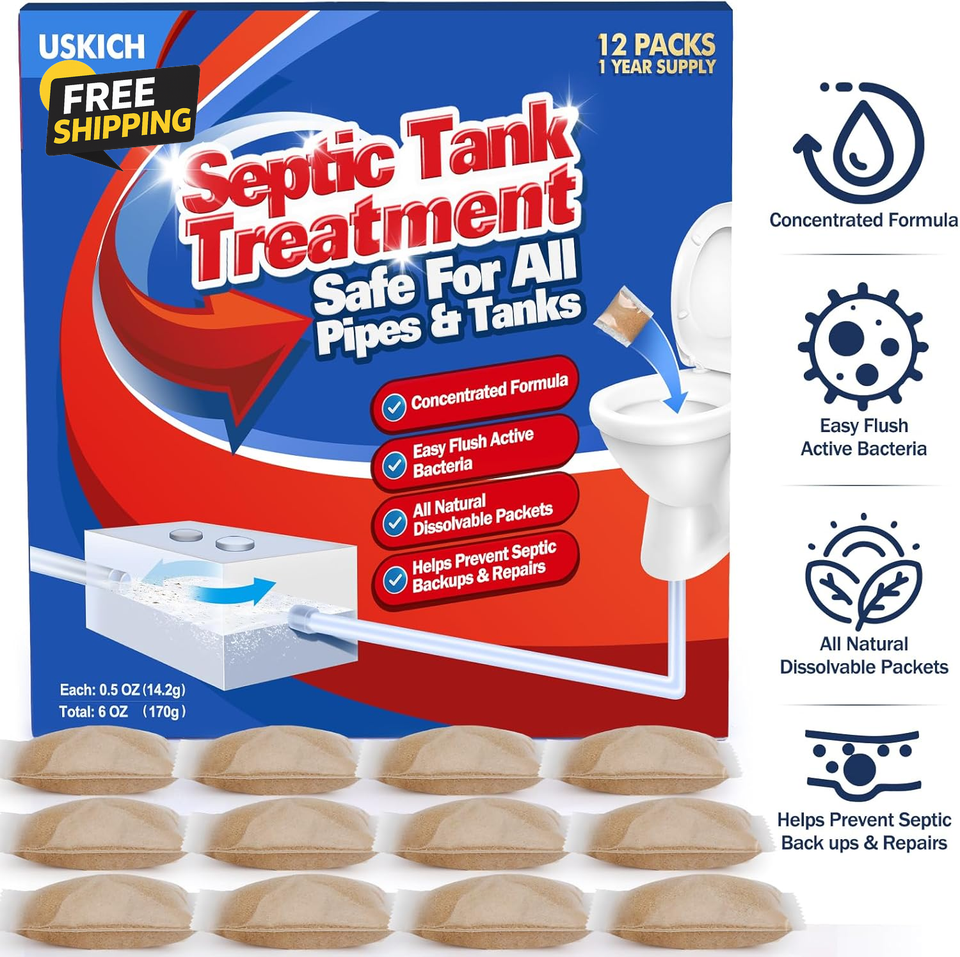 Septic Tank Treatment Dissolvable Easy Flush Live Bacteria Packets 12 ...