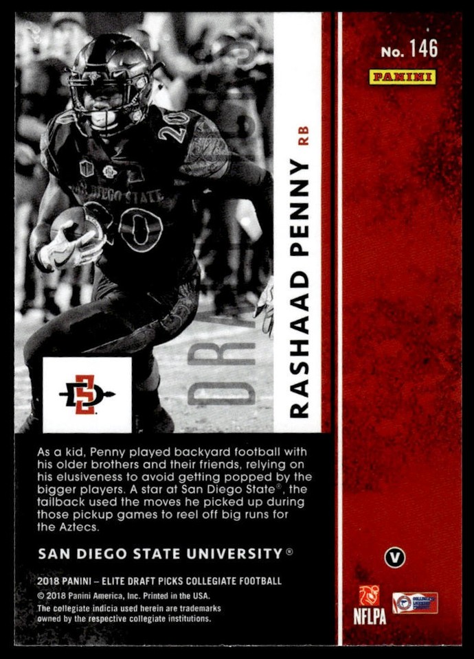 2018 Panini Elite Draft Picks #146b Rashaad Penny San Diego State ...