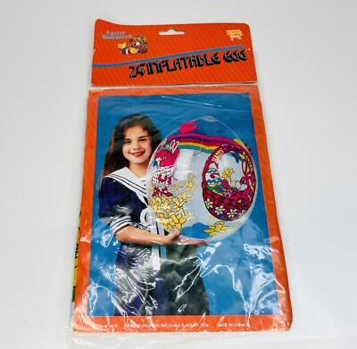 Vtg Inflatable Happy Easter Egg 24" Bunny Rabbit Basket Blow-Up NOS NEW ...