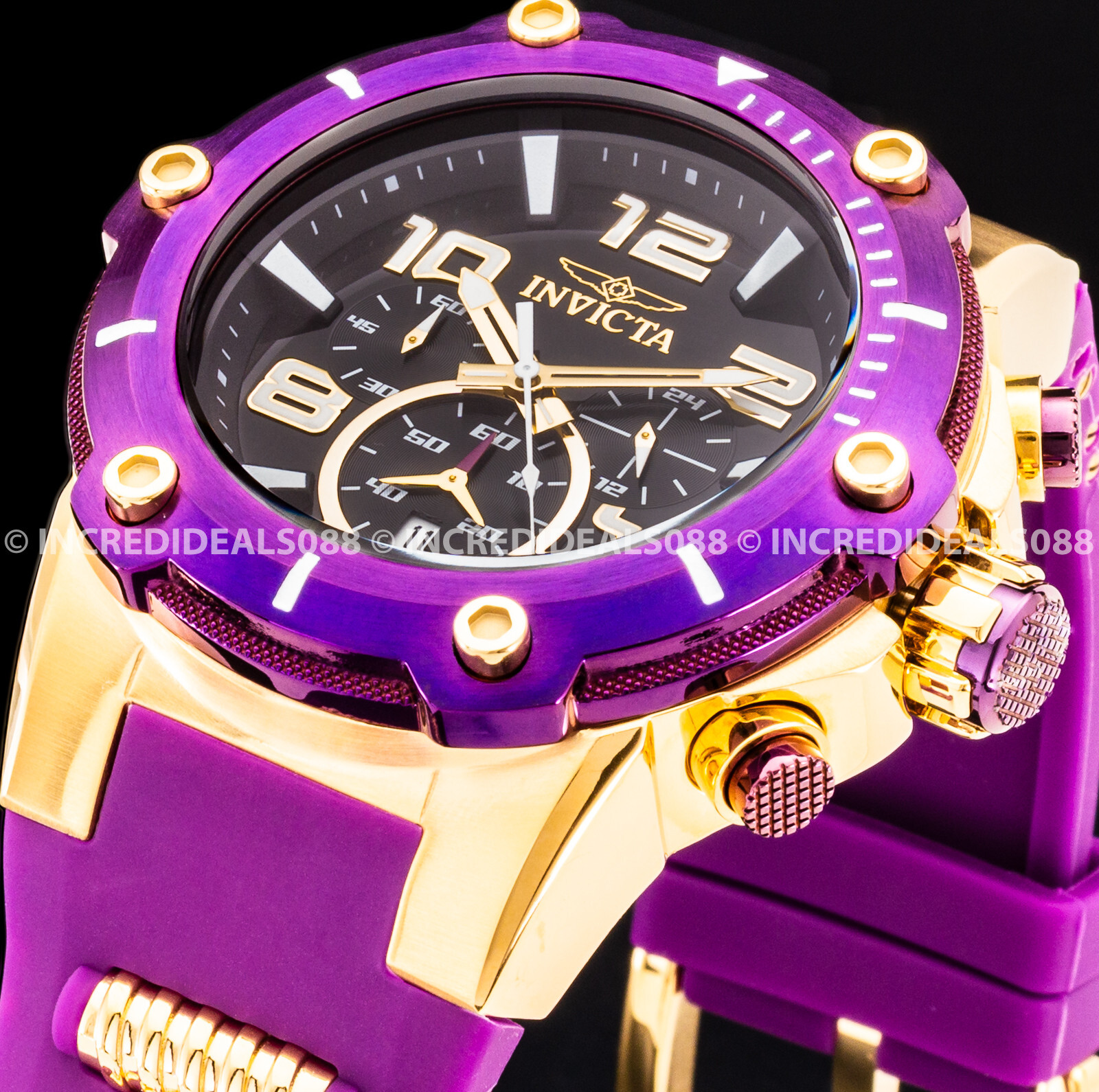 Invicta Men SPEEDWAY CHRONOGRAPH 18K GOLD PURPLE DIAL Strap 52mm Watch ...