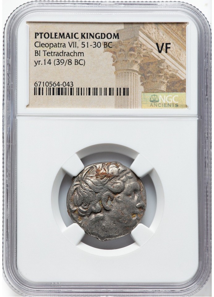 EGYPT 39BC Queen Cleopatra VII Ptolemy I NGC Tetradrachm Eagle Ancient ...