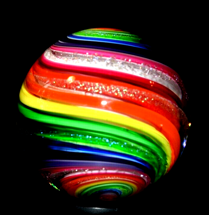 EDDIE SEESE GLASS MARBLE/1.527"-DICHROIC RAINBOW-ROYAL,ORANGE,YELLOW ...