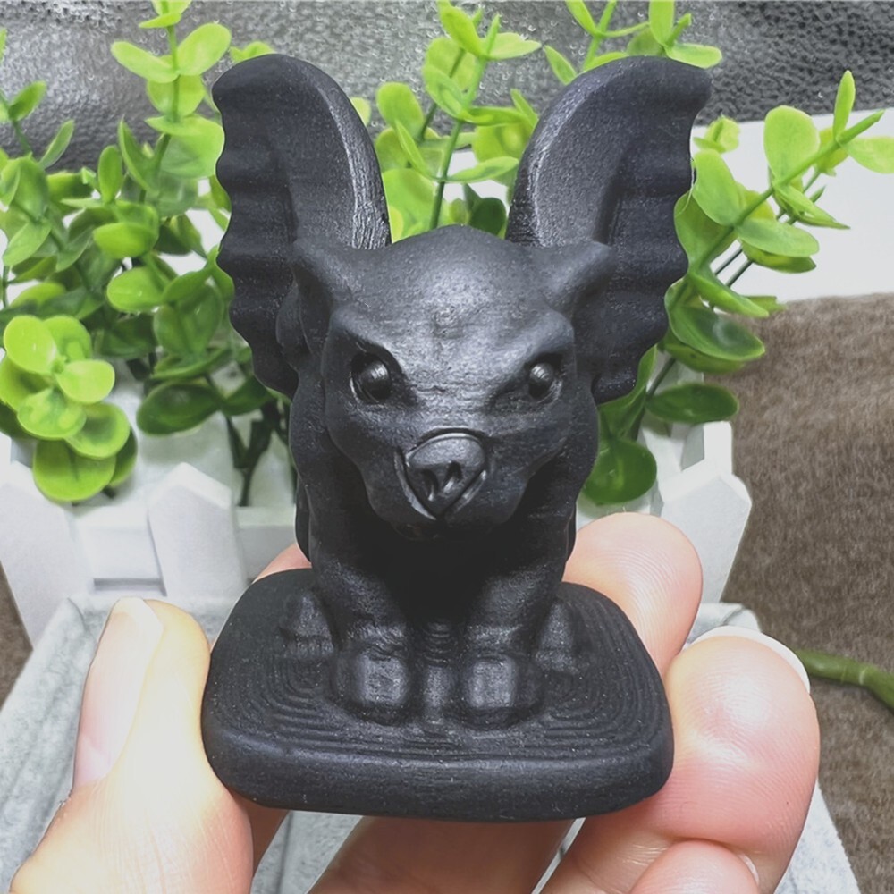 2.4" Natural Obsidian Gargoyle Skull Crystal Quartz Gargoyle Healing 1 ...