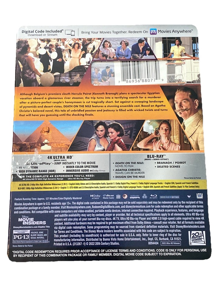 Death on the Nile (4k Ultra HD Blu-Ray Digital 2022) Factory Sealed w ...