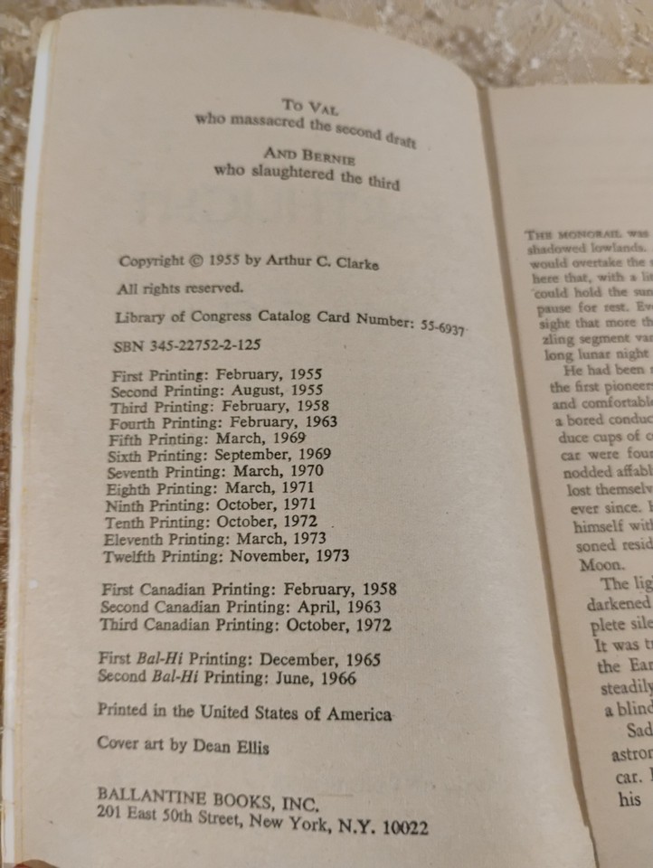 Earthlight by Arthur C. Clarke ~ 1973 Ballantine Books Sci/Fi Paperback ...