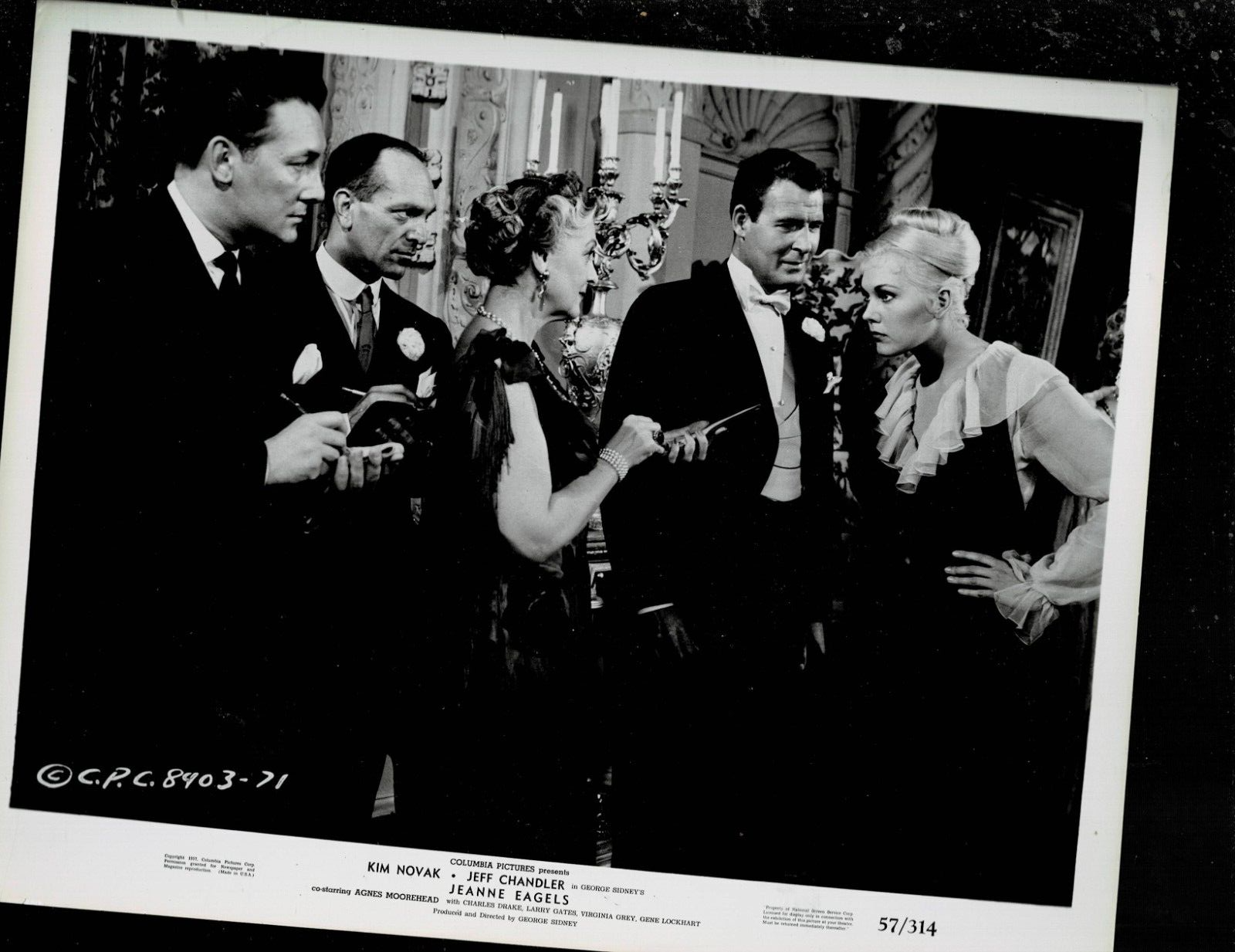 8X10-B&W PHOTO OF-SCENE-KIM NOVAK AND CHARLES DRAKE & OTHERS- ORIGINAL ...