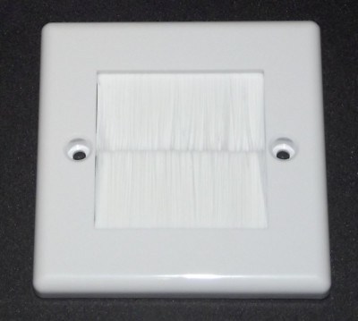 FULL WHITE Brush Face Plate - Single Gang Cable Entry / Exit Wall Plate ...