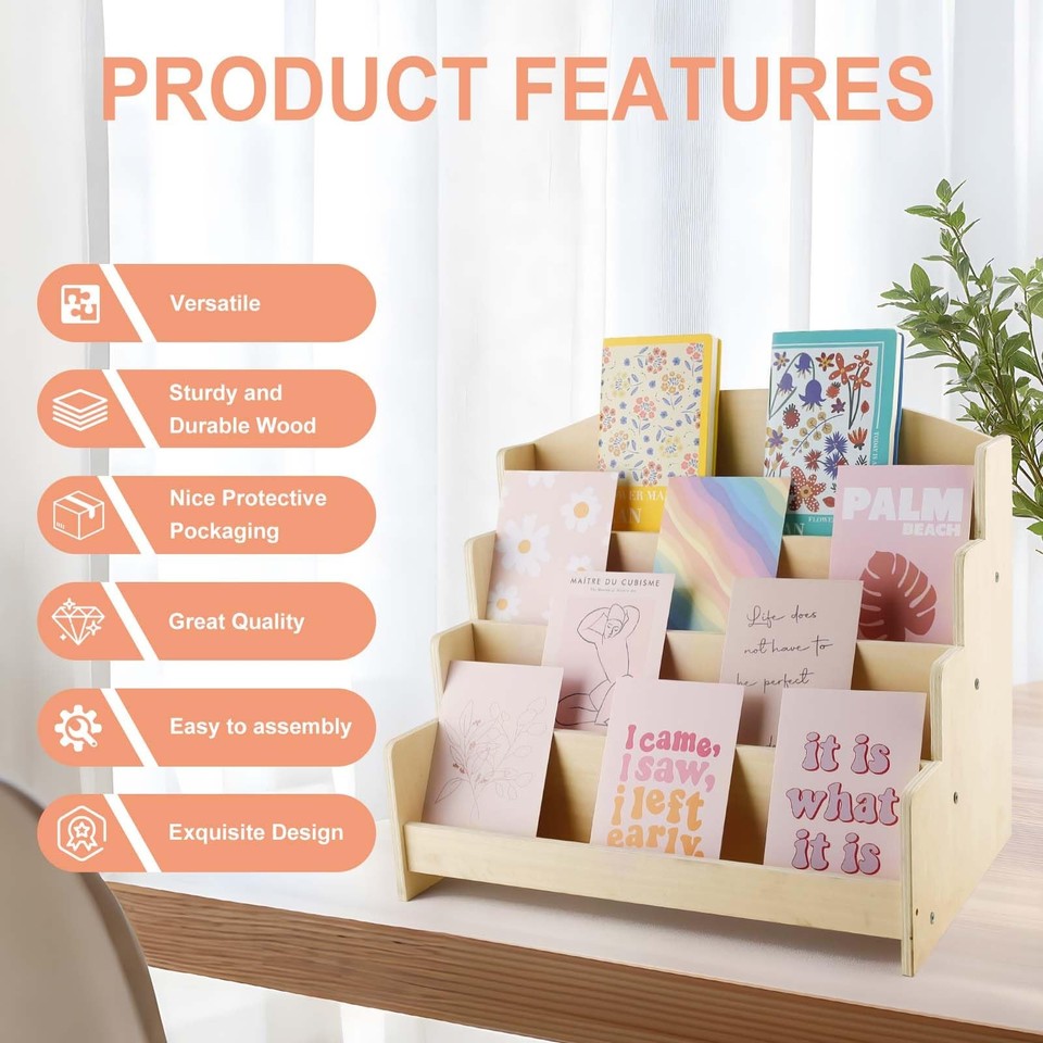 4-Tier Wooden Greeting Card Display Stand, Sticker Organizer Rack ...