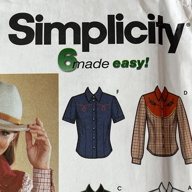 Vintage Simplicity Women's Western Shirt Pattern 9877 Size HH 6 8 10 12 ...