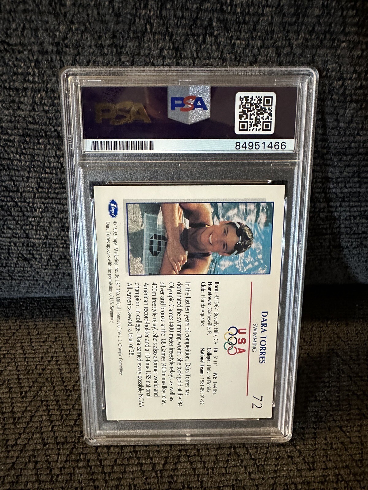 Dara Torres Signed 1992 #72 Card PSA /DNA Slab COA Auto Gem Mint 10 ...