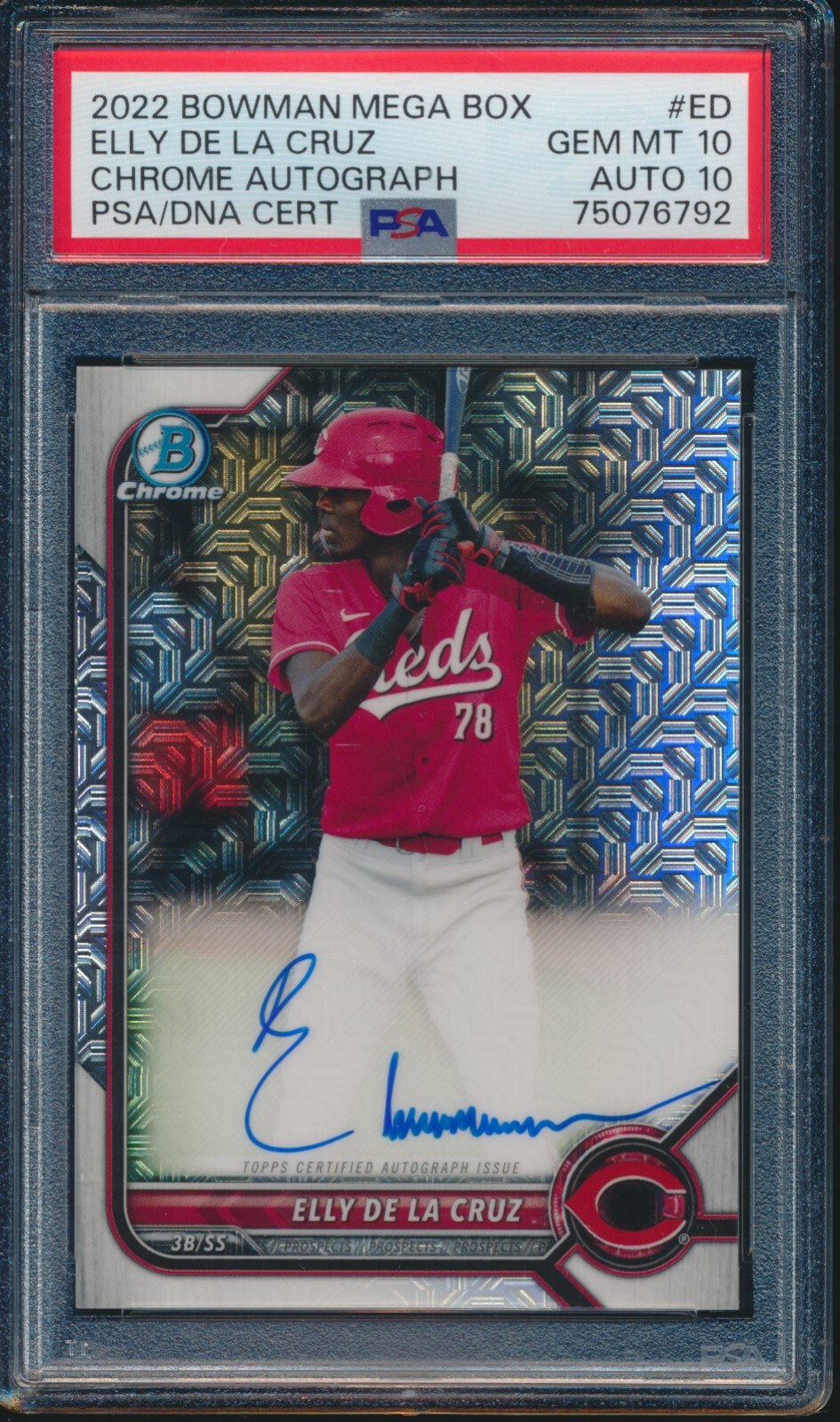 PSA 10/10 ELLY DE LA CRUZ AUTO 2022 Bowman Chrome MEGA BOX REFRACTOR RC ...