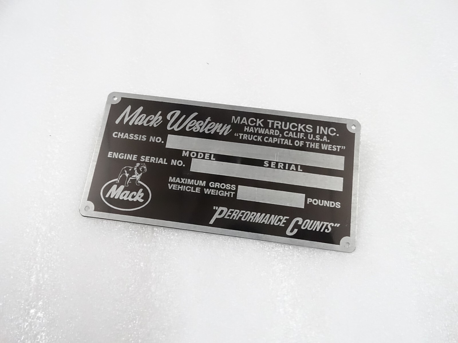DATA PLATE FITS TO VINTAGE MACK WESTERN TRUCK #V224-7 | eBay
