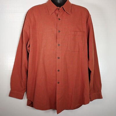 Gap Button Up Shirt Mens Size XL Rust Orange Black Plaid Classic Fit ...