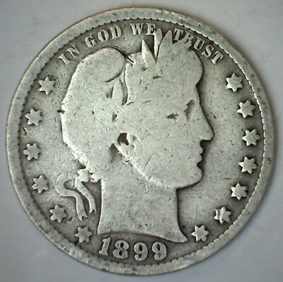 1899 Silver Barber Quarter 25c US Type Coin Circulated Good ...