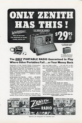 1940 Zenith Portable Radio Vintage Ad Movable Wavemagnet Early ...