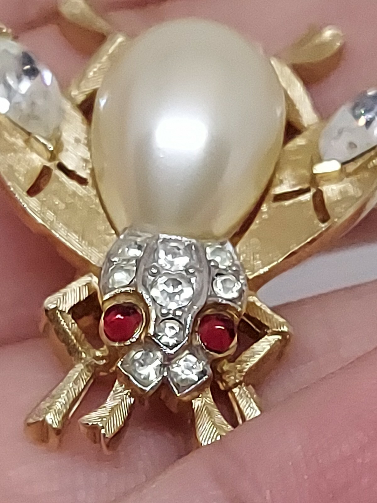 Vintage Crown Trifari Fly Fantasia Series Faux Pearl Rhinestone Gold ...