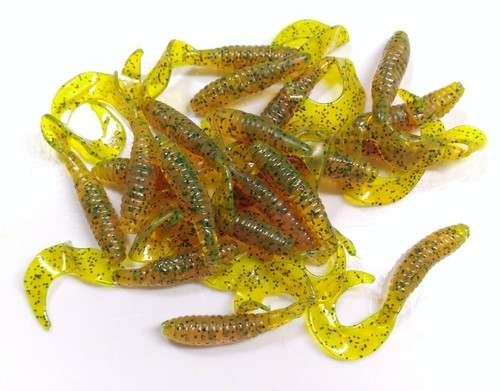 20ct 2" Green Pumpkin Twister Curly Tail Grubs Crappie Bluegill Panfish ...