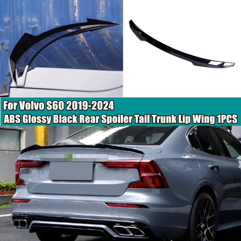 For Volvo S60 2019-24 2022 Glossy Black Rear Spoiler Tail Trunk Lip ...