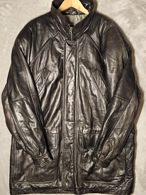 Collezione SA Men's Leather Jacket Large Full Zip Dark Brown Pockets ...