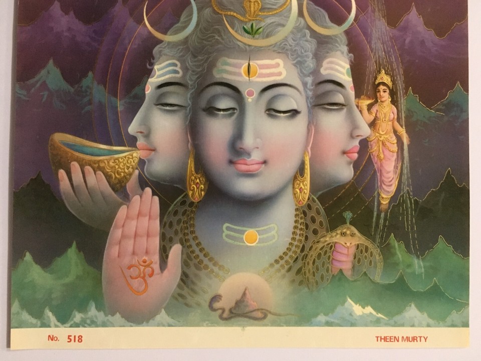 India Calendar Art Print LORD SHIVA- TEEN MURTY 15in x 15in (12730) | eBay