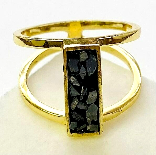 HSN Joya 14K Yellow Gold Over Sterling Black Deco Crushed Diamond Ring ...