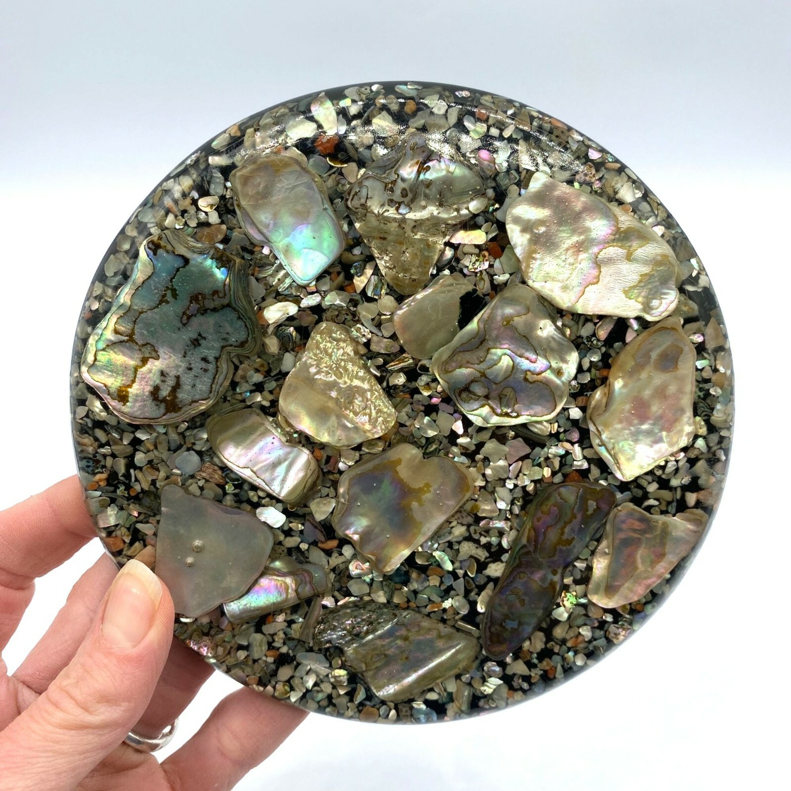 Vintage Abalone Shell Lucite Trivet Hot Plate Round MCM Plympton's ...