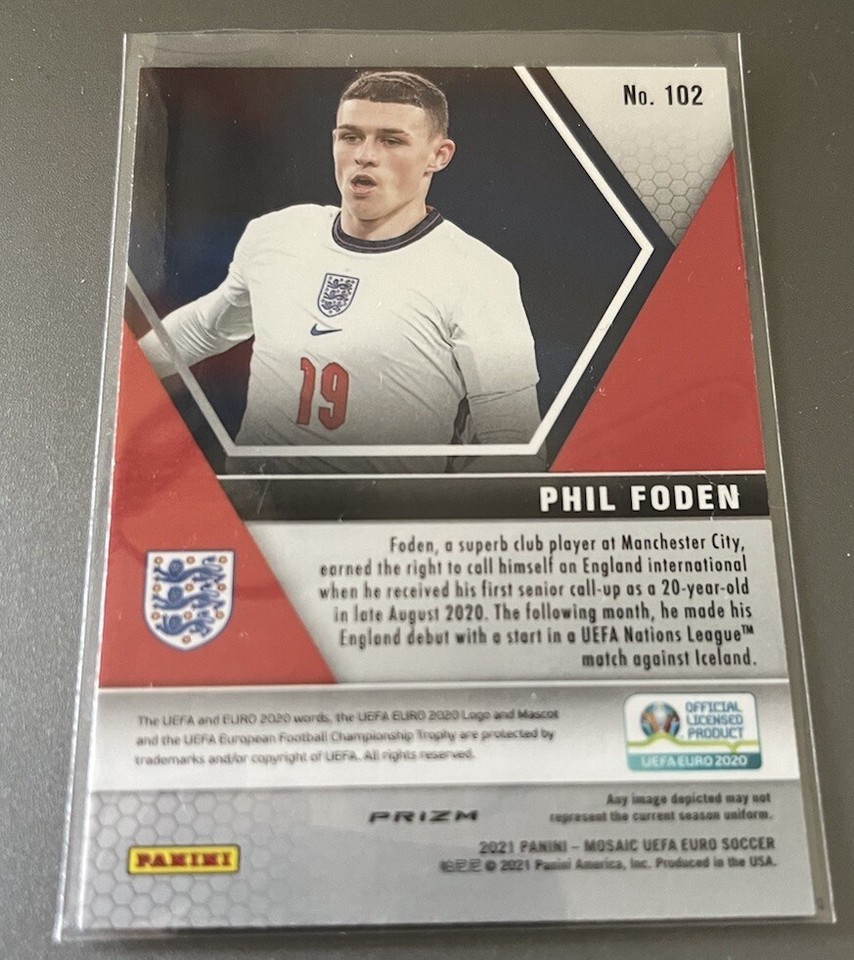 PHIL FODEN Panini Mosaic RED PULSAR Prizm #102 2024 Man City Euro ...