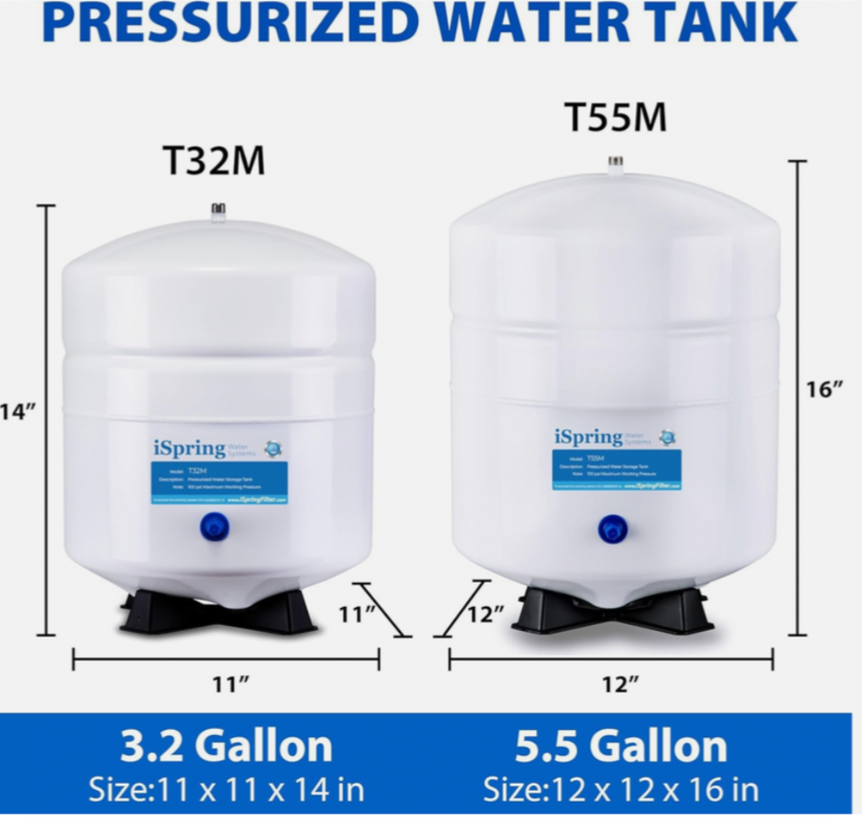 iSpring T32M Pressurized Water Storage Tank with Ball Valve for Reverse ...