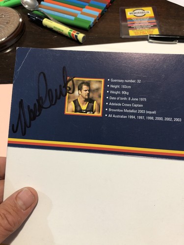 RARE MARK RICCIUTO ASELAIDE CROWS F C PHONE CARD FOLDER HAND SIGNED W ...