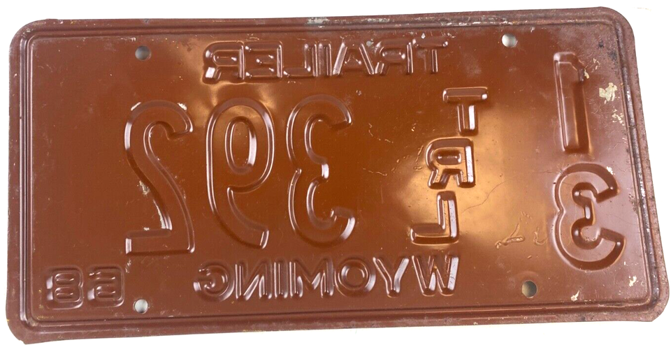 Vintage Wyoming 1968 Trailer License Plate 13 392 Converse Co Pub Wall ...