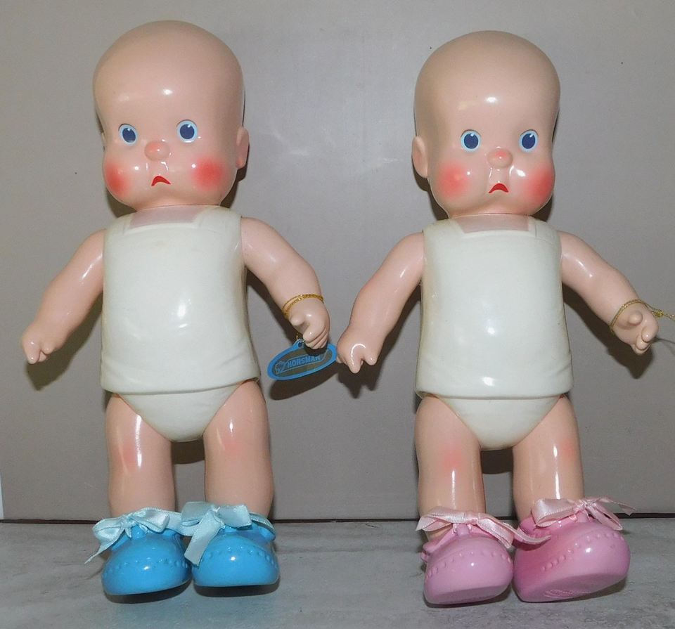 VINTAGE HTF HORSMAN 11" HEEBEE SHEBEE BABY DOLL SET LOT ORG TAGS BOY ...