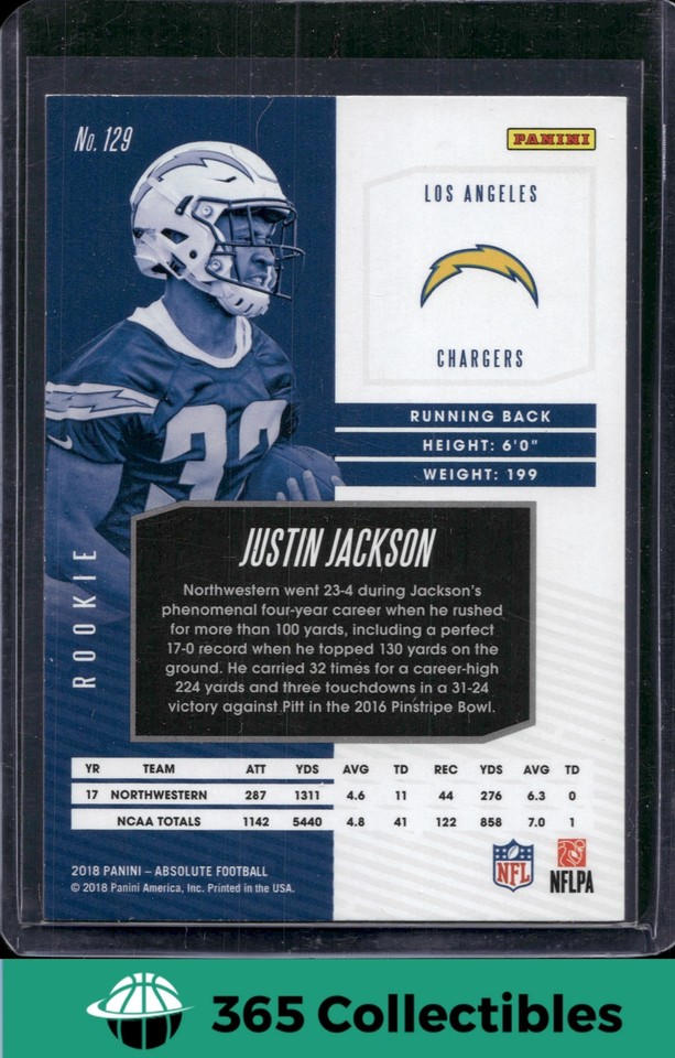 2018 ABSOLUTE NFL JUSTIN JACKSON ROOKIE #129 Football Seattle Seahawks ...