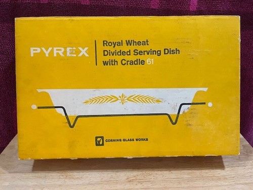 Vintage Pyrex Golden Wheat Divided Dish in Original Box with Cradle ...