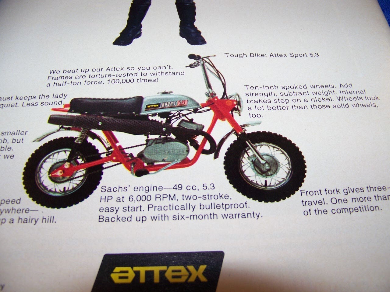 1972 ATTEX SPORT 5.3 "IT TAKES A TOUGH BIKE...." 1-PAGE SALES AD (65HH ...