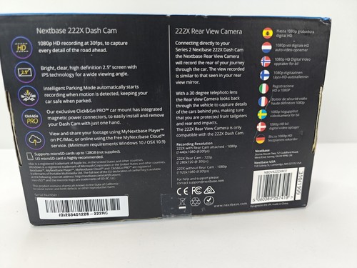 NextBase Dash Cams Rear Cam Bundle - 222X Open Box & Appears Complete 2 ...