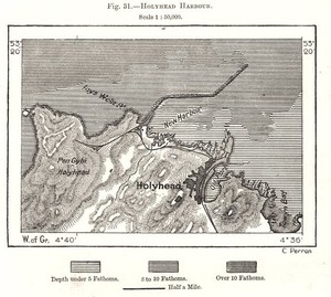 Holyhead Harbour. Anglesea Wales. Sketch map 1885 old antique plan ...