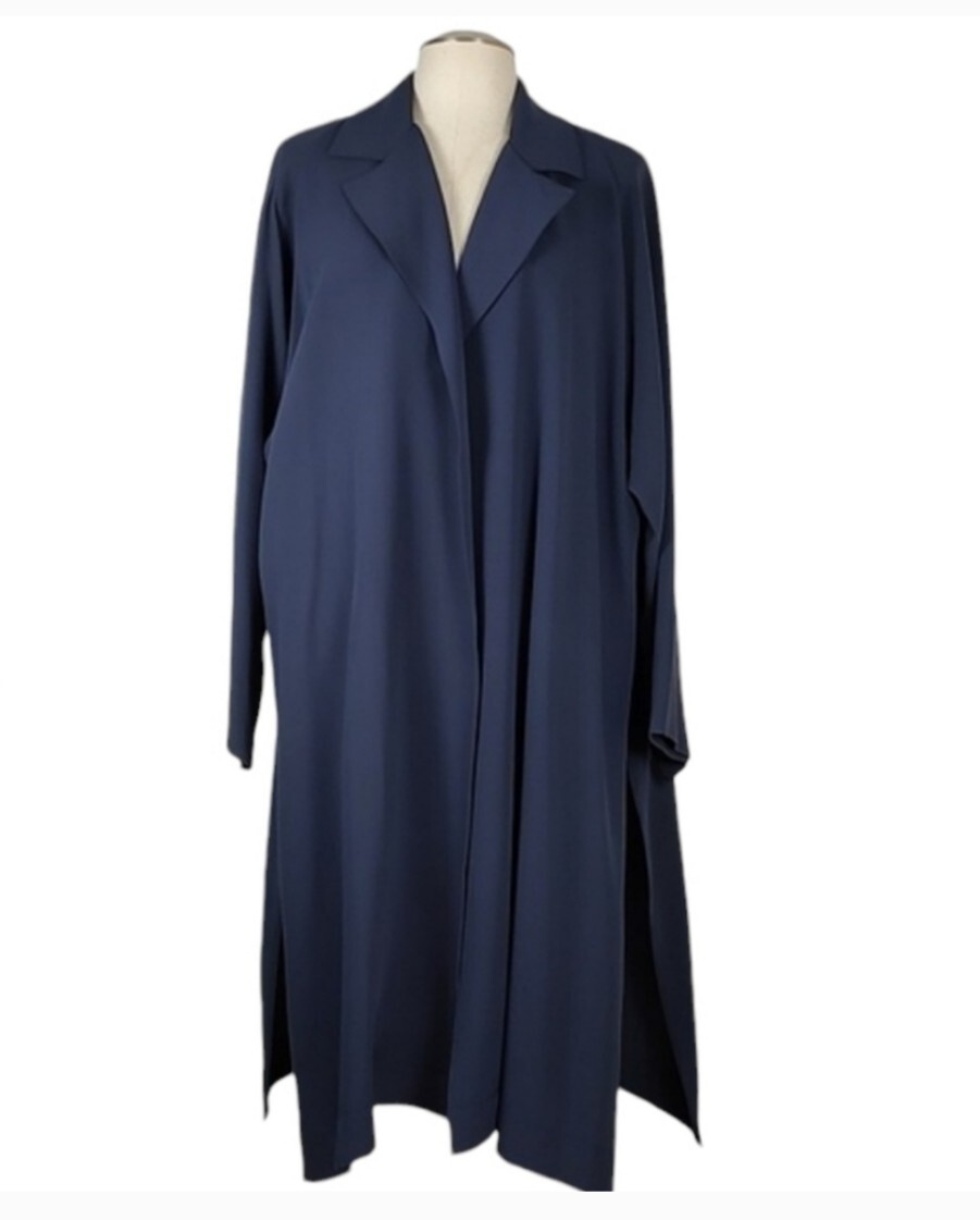 100% Silk EUC Long Blue Open Front Duster Jacket Y2K … - Gem
