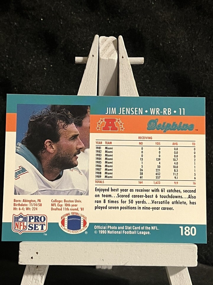 Jim Jensen 1990 Pro Set Football #180 Miami Dolphins Football NFL Card ...