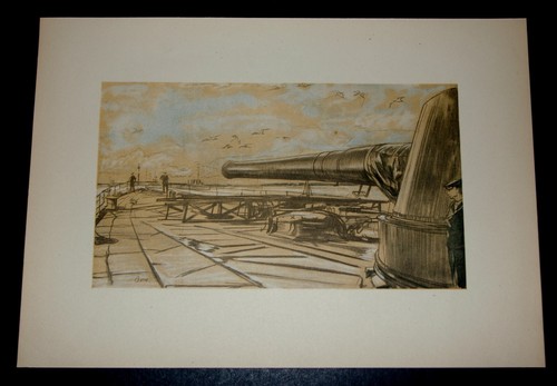 "ON A BATTLESHIP: A GUN TURRET" WW1 Print LXXXVII MUIRHEAD BONE, War ...