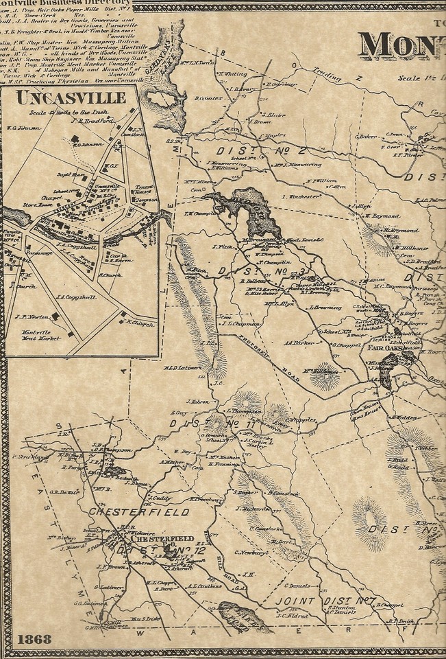 Montville Uncasville Mohegan CT 1868 Map Homeowners Names Shown | eBay