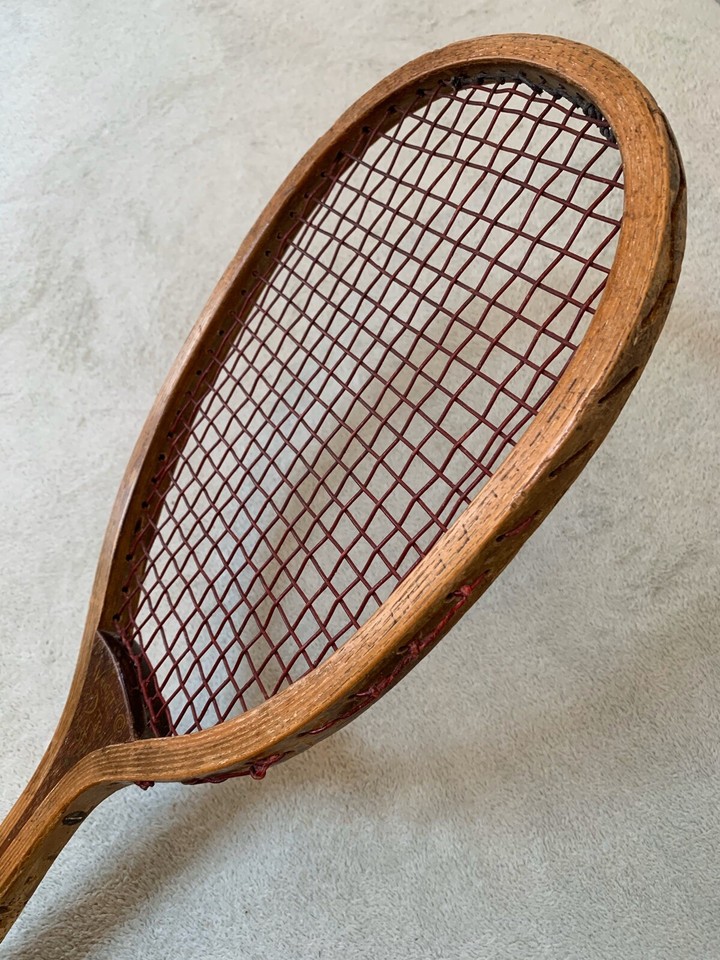 RARE ANTIQUE circa 1890 WRIGHT & DITSON CORK HANDLE WOOD TENNIS RACKET ...