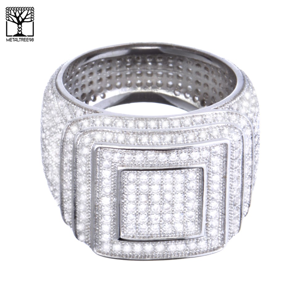 Luxury 14K Gold Plated CZ Pinky Ring Mens Iced Bling Hip Hop Rapper ...