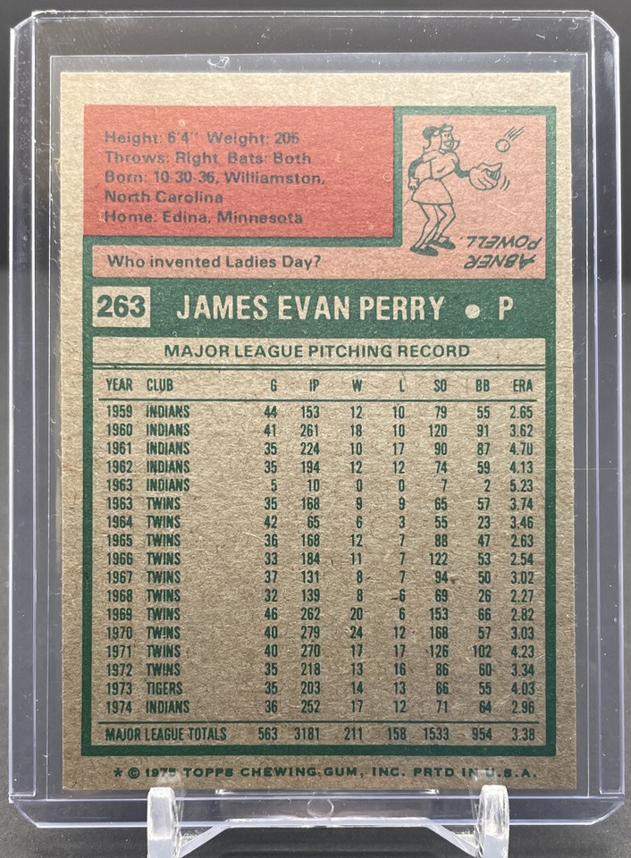 1975 TOPPS MLB Baseball #263 Jim Perry Cleveland Indians EXMT | eBay